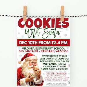 Cookies With Santa Flyer, Cookie & Pictures With Santa Fundraiser, Kids ...
