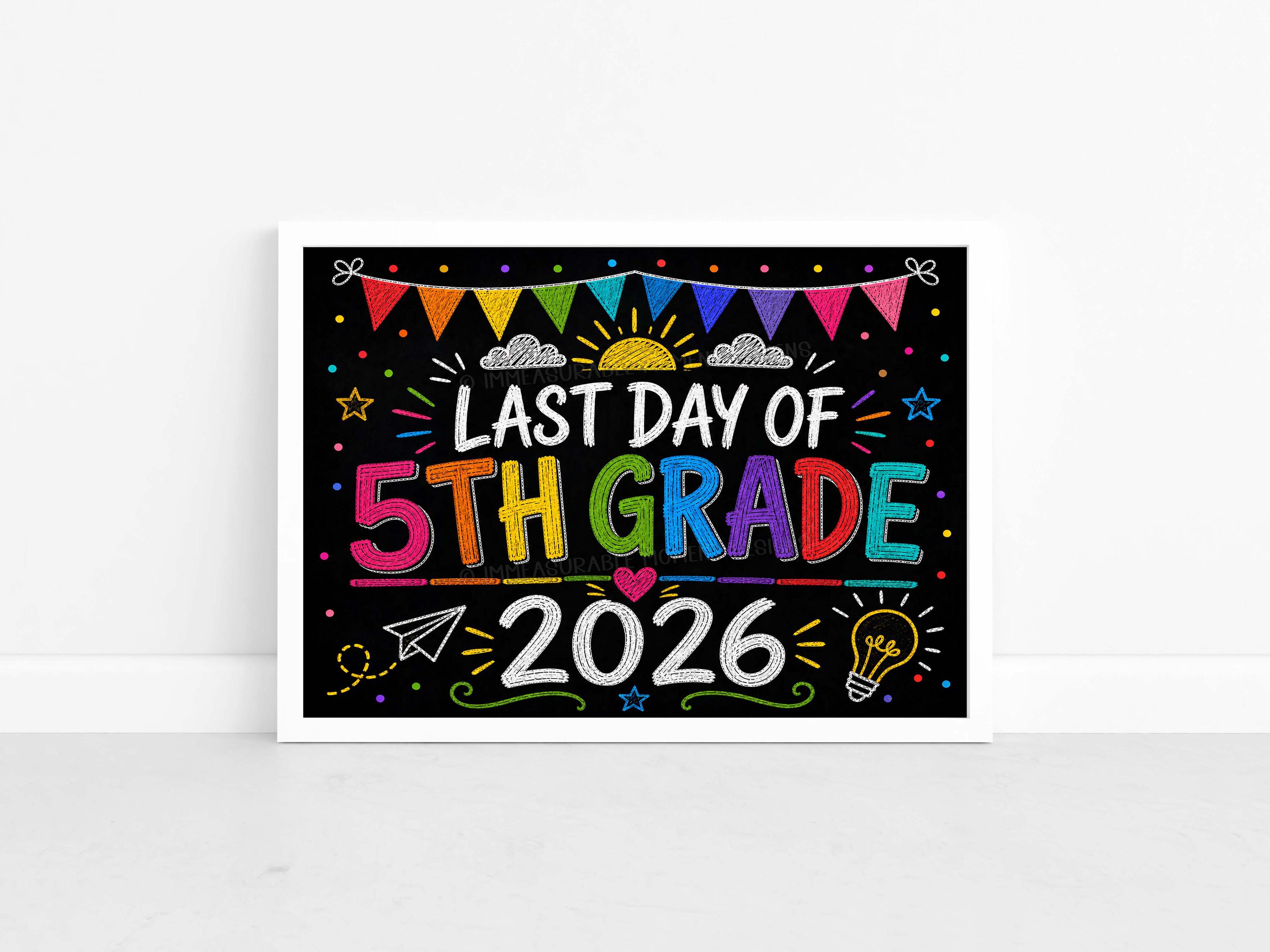 Last Day of 5th Grade Chalkboard Sign, Fifth Grade Printable End of ...