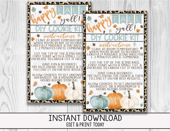 Fall Cookie Tag/Card, DIY Cookie Kit Card, Printable Cookie Kit ...