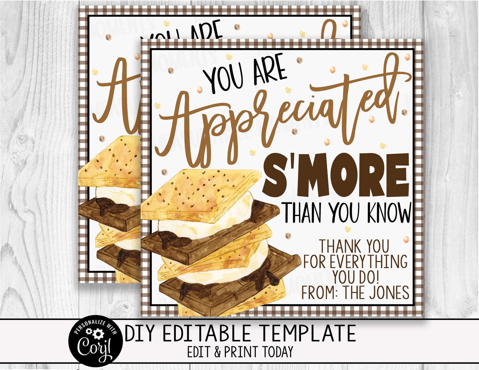 EDITABLE S'more Appreciation Gift Tag Employee Teacher - Etsy