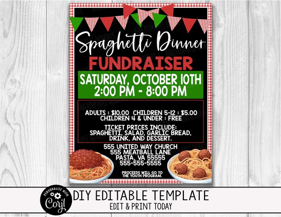 EDITABLE Spaghetti Fundraiser Flyer, Church School Business Fundraiser ...