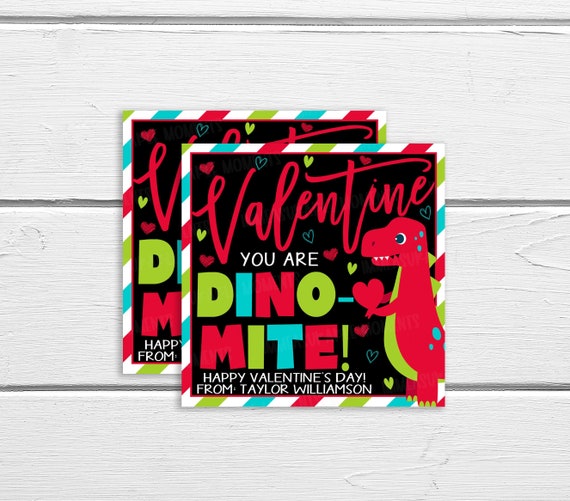 Valentine Dinosaur Gift Tags, Editable Dino Gift Tag, You Are Dino-Mite ...