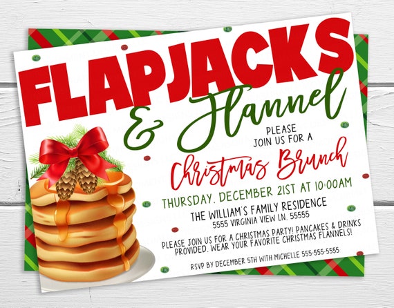 Christmas Flapjacks And Flannel Party Invitation, Editable Birthday ...