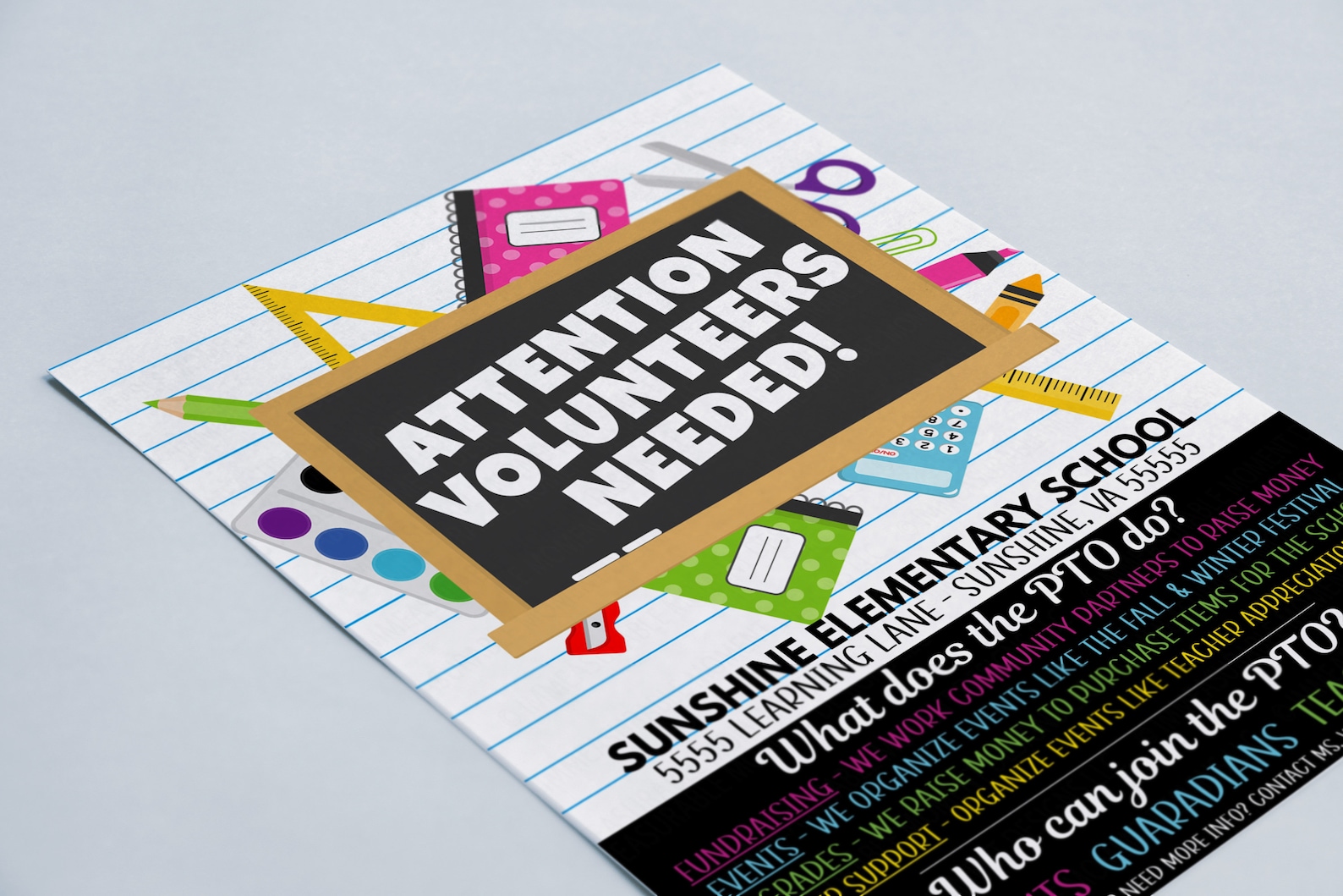 PTO PTA Flyer, Editable Printable Volunteers Needed, Informational Form ...