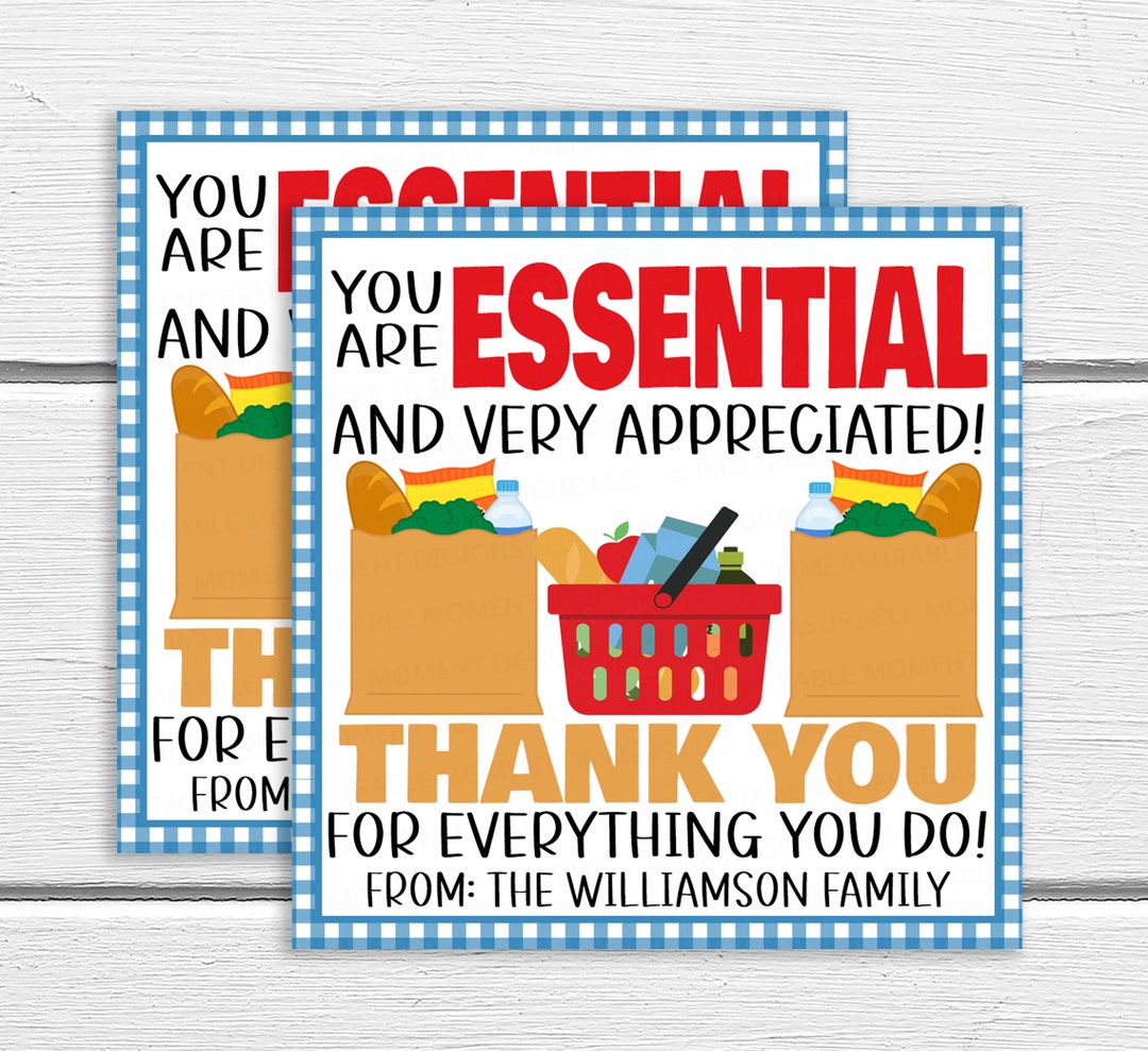 Grocery Store Gift Tag, Thank You Essential Worker, Supermarket Cashier ...