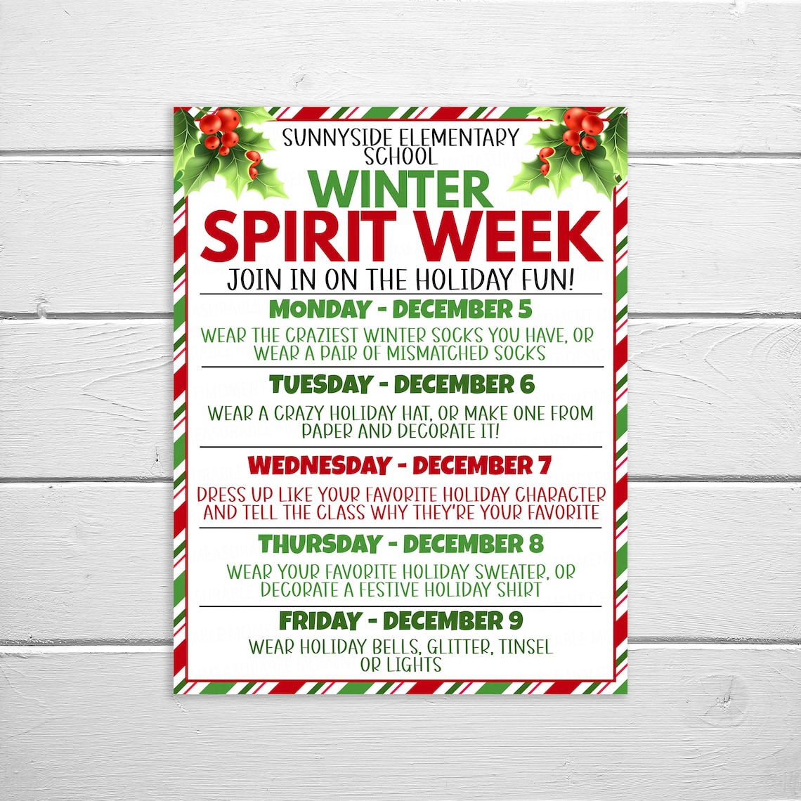 December School Spirit Week Itinerary Schedule, Christmas Winter School ...