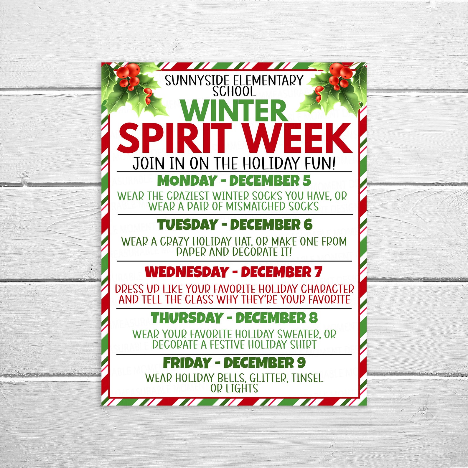 December School Spirit Week Itinerary Schedule, Christmas Winter School ...