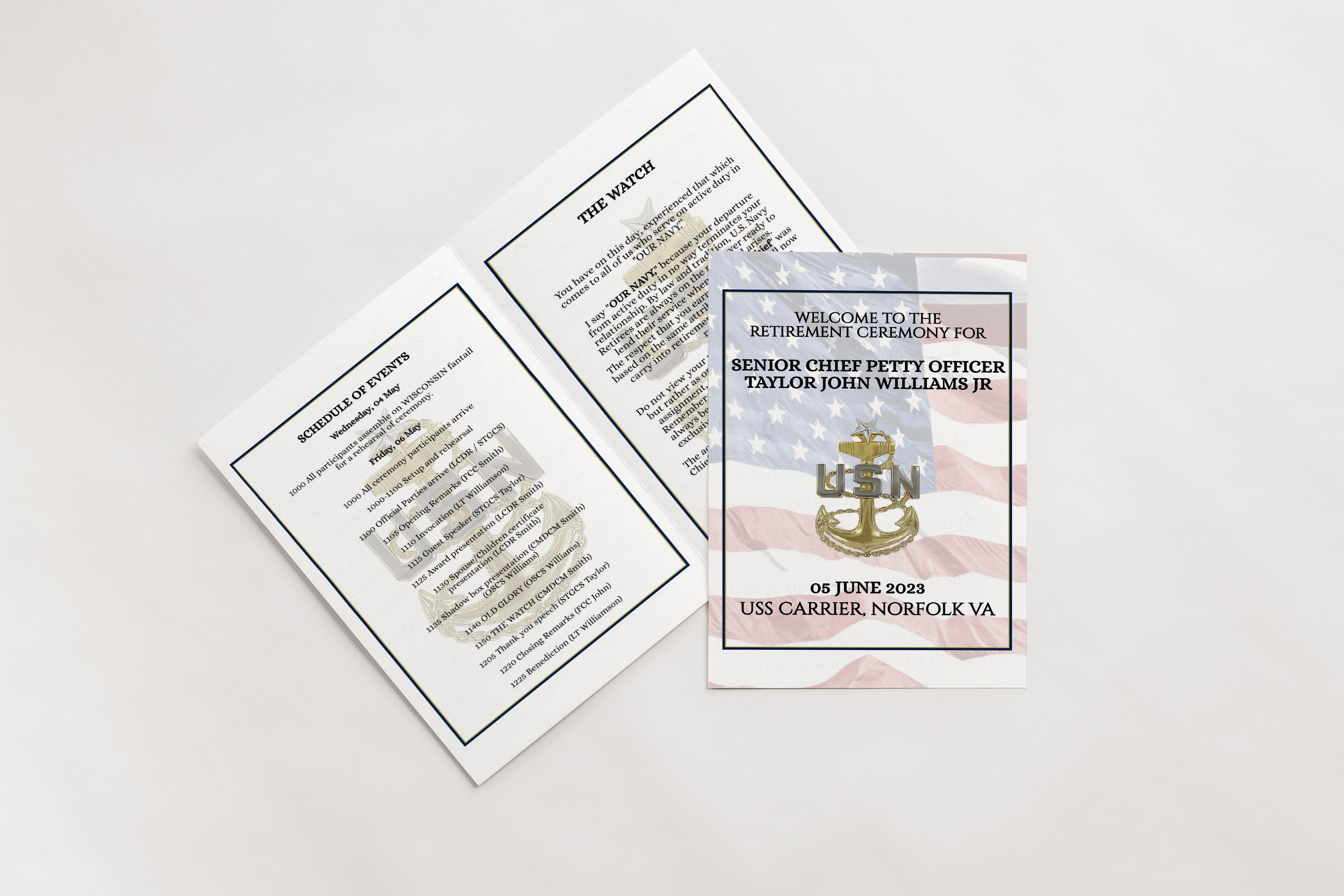 US Navy Senior Chief Retirement Program, E8 Retirement Ceremony Booklet ...
