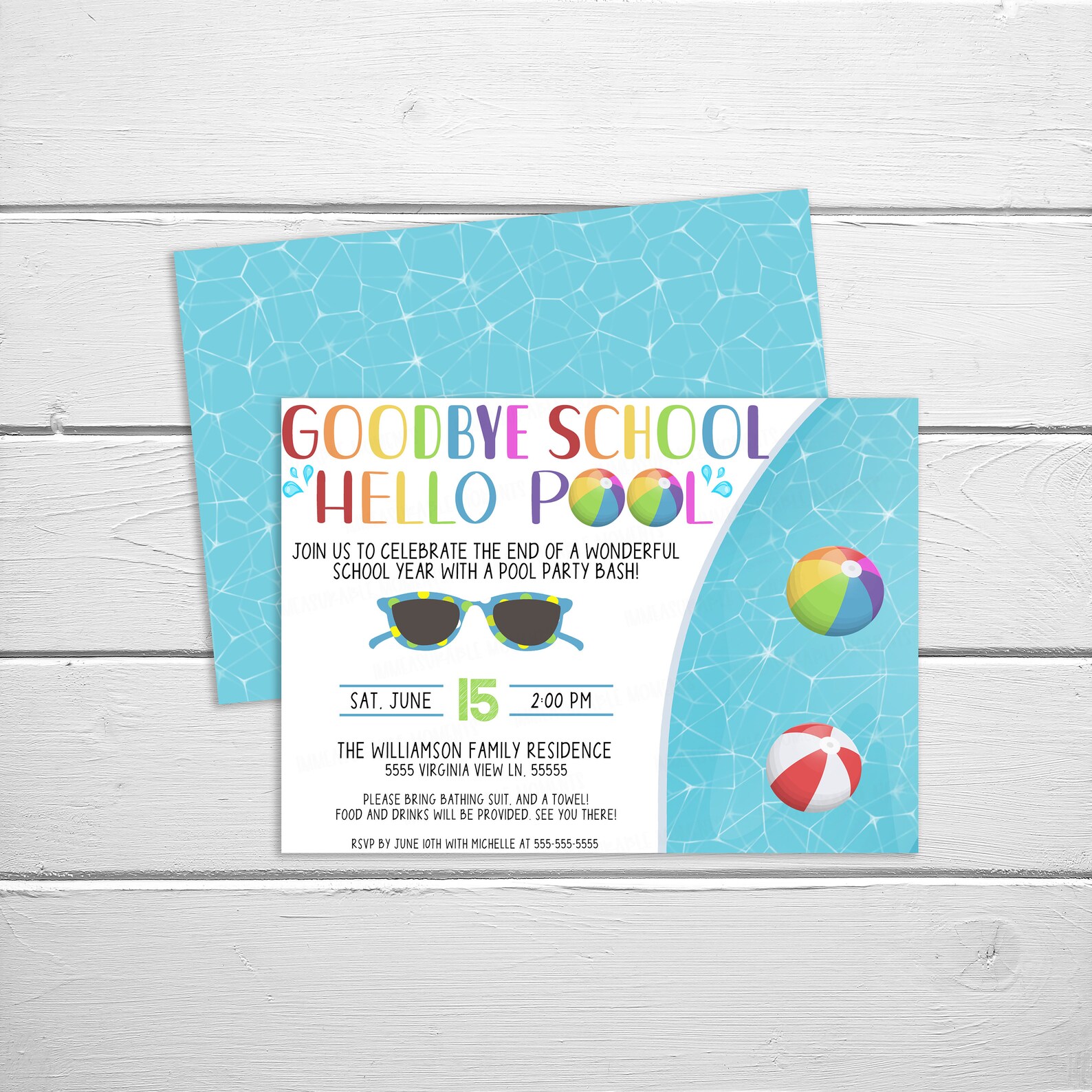 Goodbye School Hello Pool Invitation End of School Year Party - Etsy