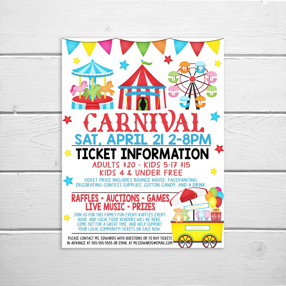 Carnival Flyer Editable Printable School PTO PTA Invitation - Etsy