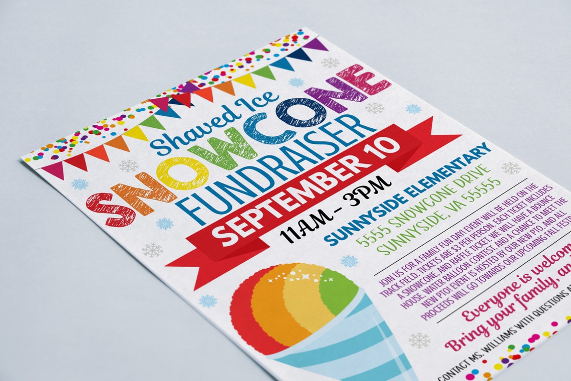 Editable Snowcone Flyer Invitation Snow Cone PTO PTA School - Etsy
