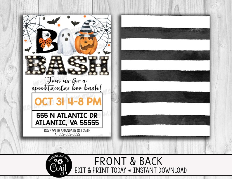 EDITABLE Halloween Boo Bash Party Invitation/flyer Kids - Etsy