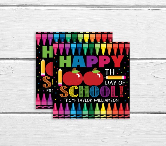Happy 100th Day Of School Gift Tag, Editable 100th Day Tag, PTA PTO ...