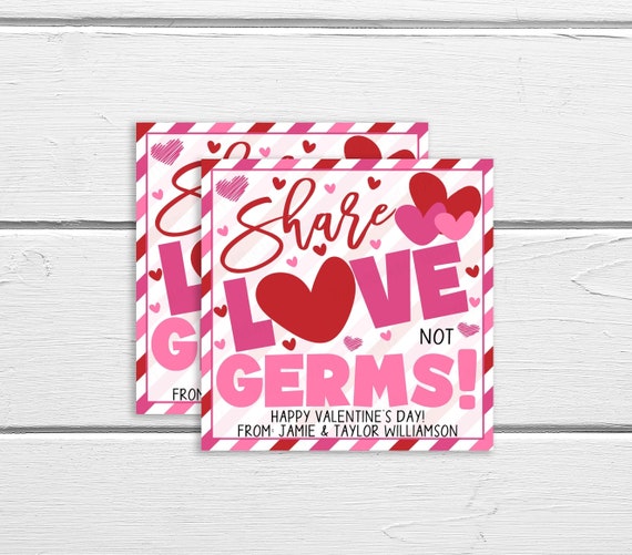 Valentine's Day Gift Tag, Editable Hand Sanitizer Soap, Share Love Not ...