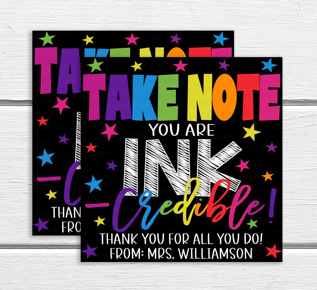 Pen Thank You Gift Tags Take Note You Are Ink-credible - Etsy