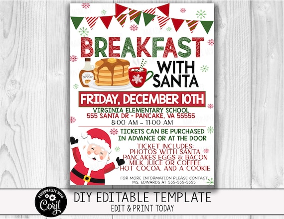 Holiday Christmas Breakfast With Santa Flyer Invitation Fundraiser ...