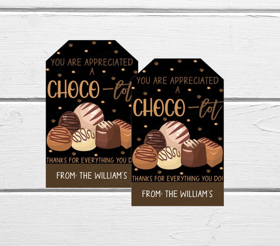 Chocolate Candy Gift Tag, Editable Thanks A Choco-Lot, Employee Teacher ...