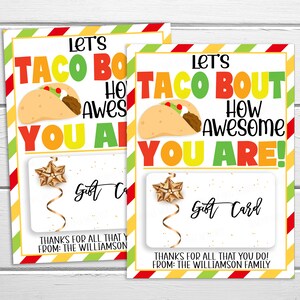 Mexican Food Card Holder, Editable Thank You Gift Card/tag, Let's Taco ...