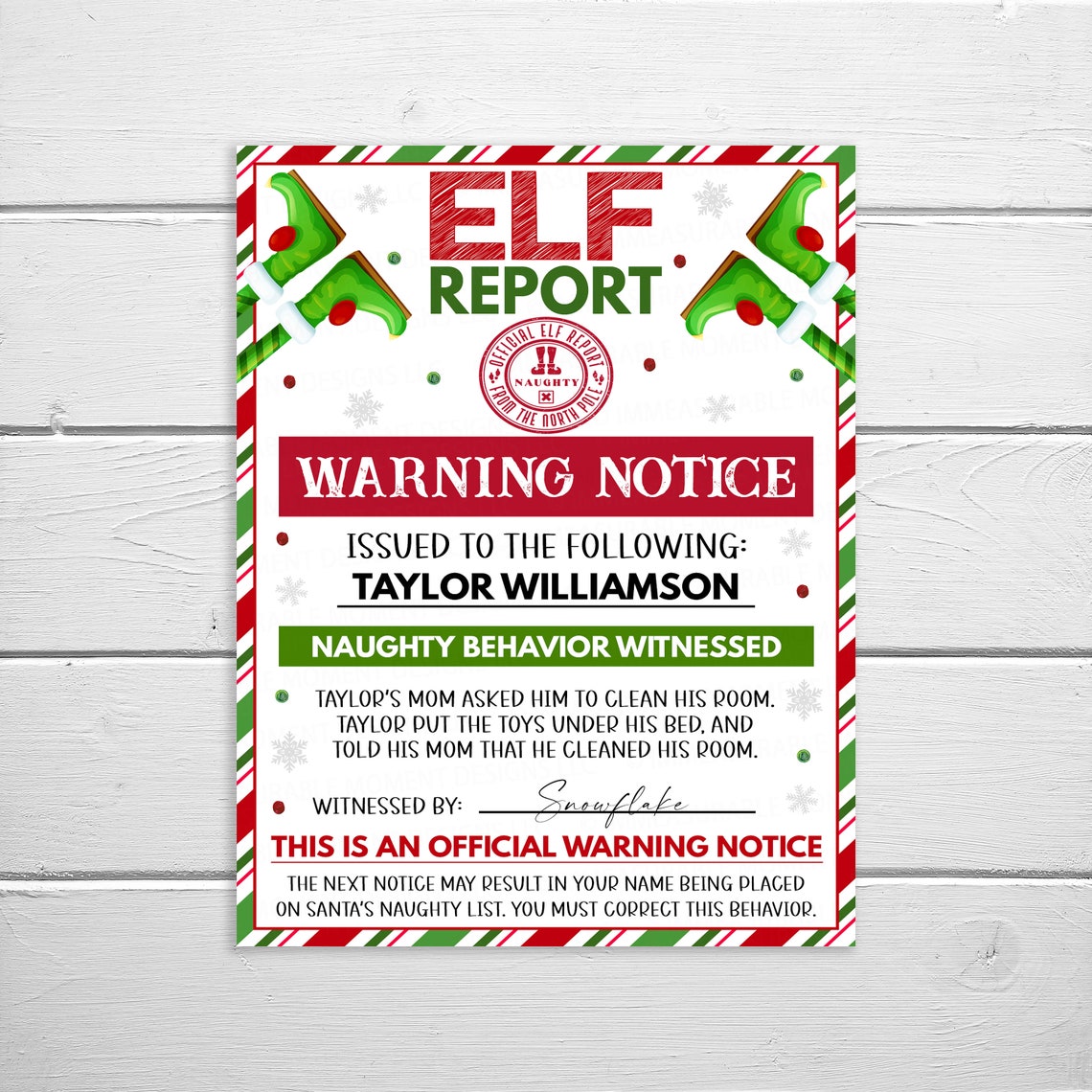 EDITABLE Elf Report, Elf Naughty Warning Letter, Editable Elf Letter ...