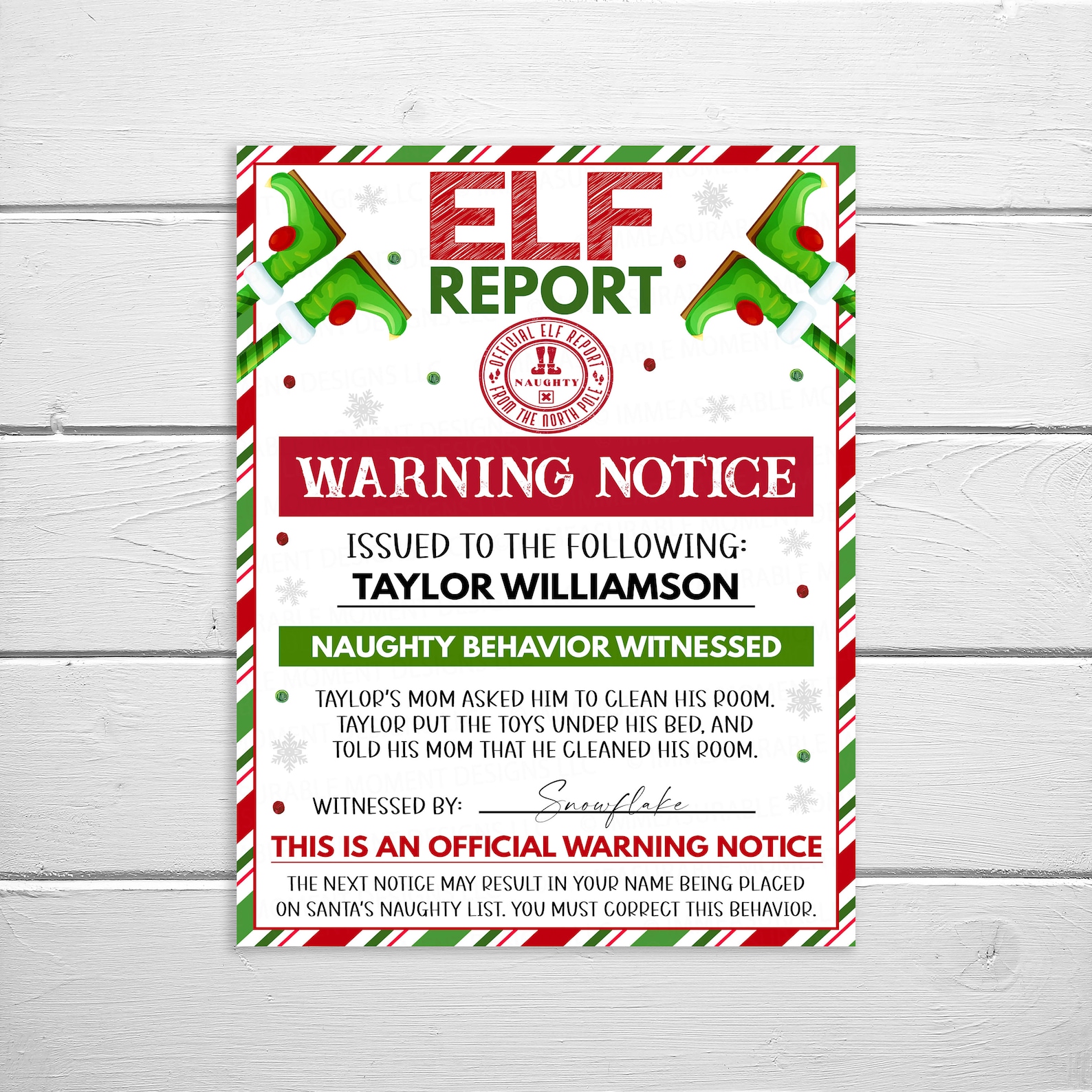 EDITABLE Elf Report, Elf Naughty Warning Letter, Editable Elf Letter ...