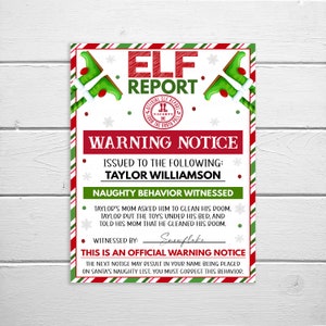 EDITABLE Elf Report, Elf Naughty Warning Letter, Editable Elf Letter ...