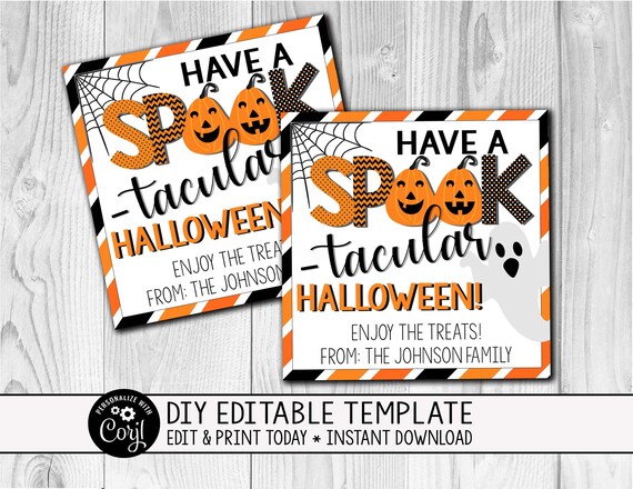 EDITABLE Halloween Gift Tag, Spook-tacular Gift Tag, Digital Download ...