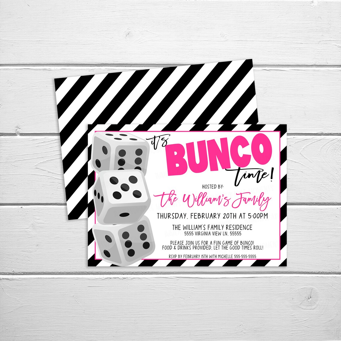 Bunco Night Invitation Flyer, Editable Bunco Dice Party, Breast Cancer ...
