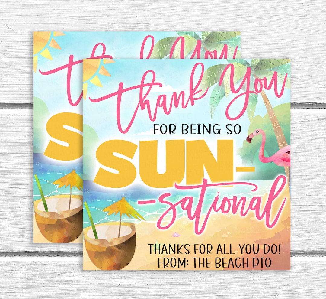 Beach Thank You Gift Tag, Sun-sational Hawaiian Tropical Beach Theme ...