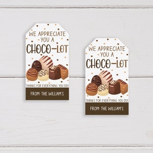 Chocolate Appreciation Thank You Gift Tag, Editable Choco-lot Favor Tag ...
