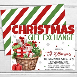 Christmas Gift Exchange Invitation, Xmas Gift Swap Invite, White ...