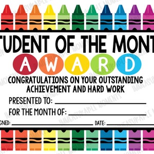 Student of the Month Award Certificate, Student Recognition Award ...