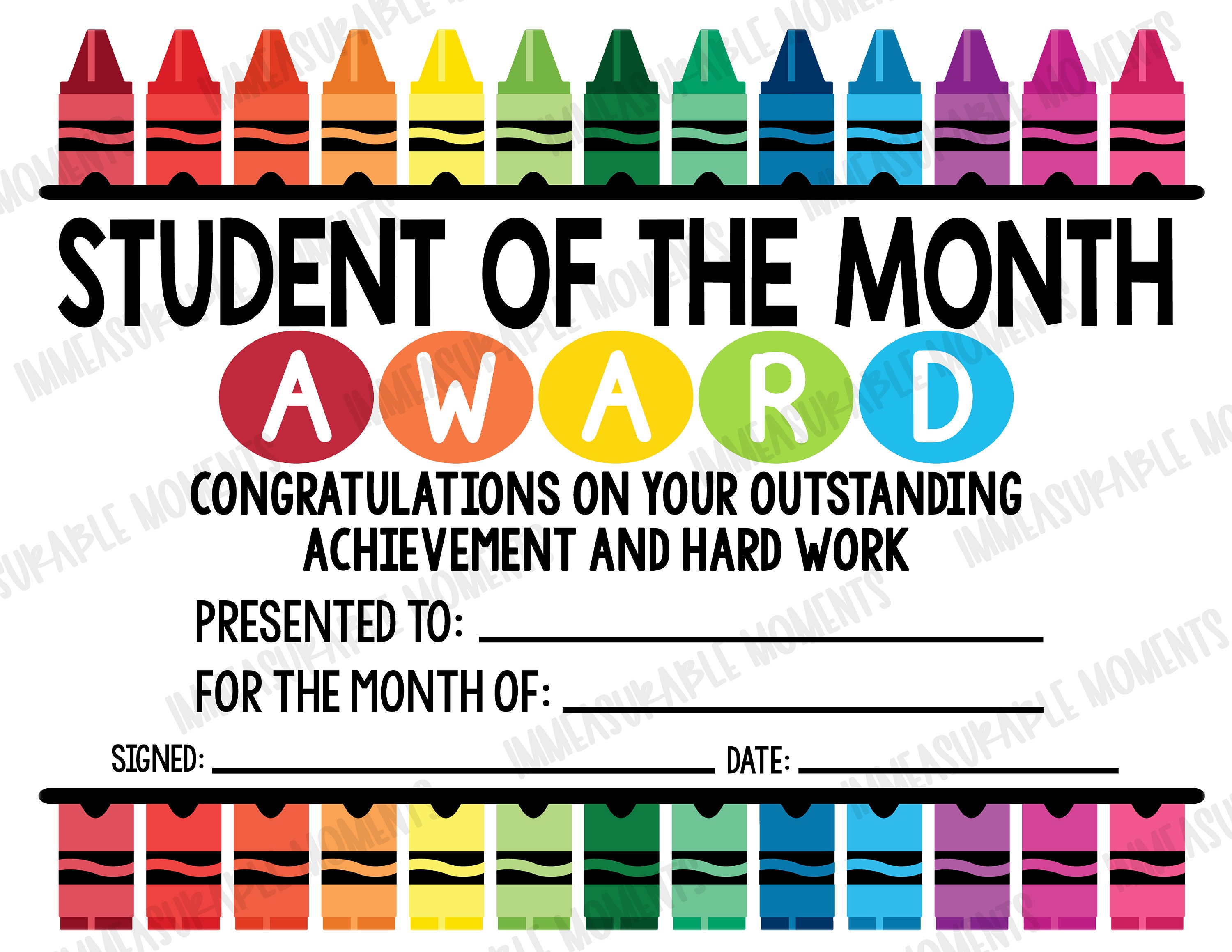 Student of the Month Award Certificate, Student Recognition Award ...