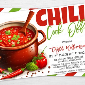 Chili Cook-off Invitation, Chili Tasting Cook off Party Invite, Church ...