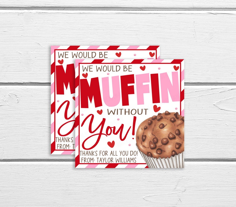 Valentine Muffin Appreciation Gift Tag Editable Thank You - Etsy