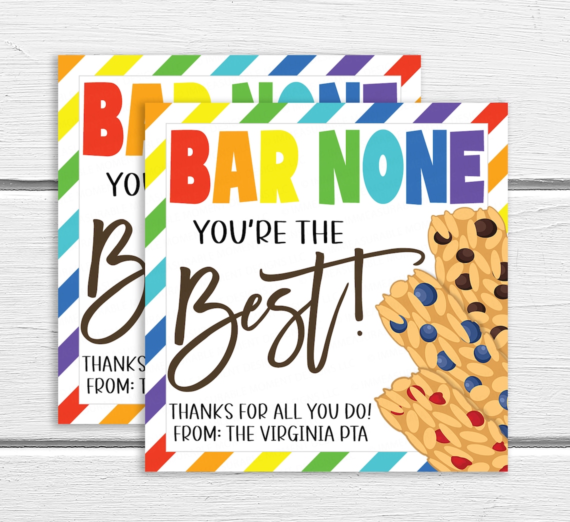 Granola Bar Gift Tag Bar None You're the Best Protein - Etsy