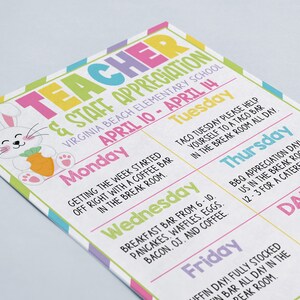 Easter Teacher Appreciation Week Schedule Itinerary Editable School ...