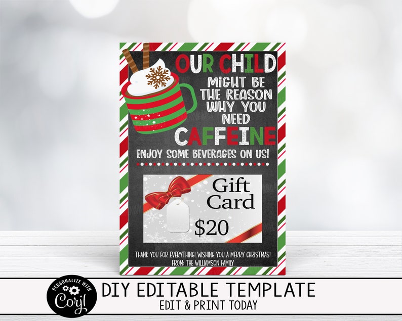 Christmas Coffee Gift Card Holder, Editable Thank You Gift Card/tag ...