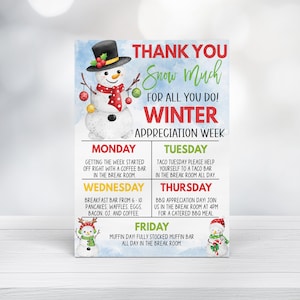Winter Teacher Appreciation Week Schedule Itinerary, Christmas Holiday ...