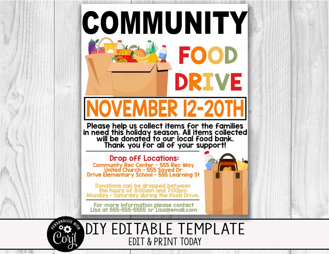 EDITABLE Community Food Drive Fundraiser Flyer, Church Food Fundraiser ...