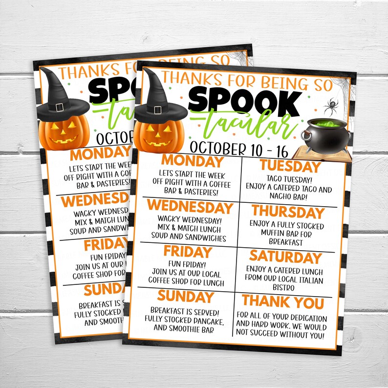 Editable Halloween Employee Appreciation Week Itinerary Flyer, Theme ...