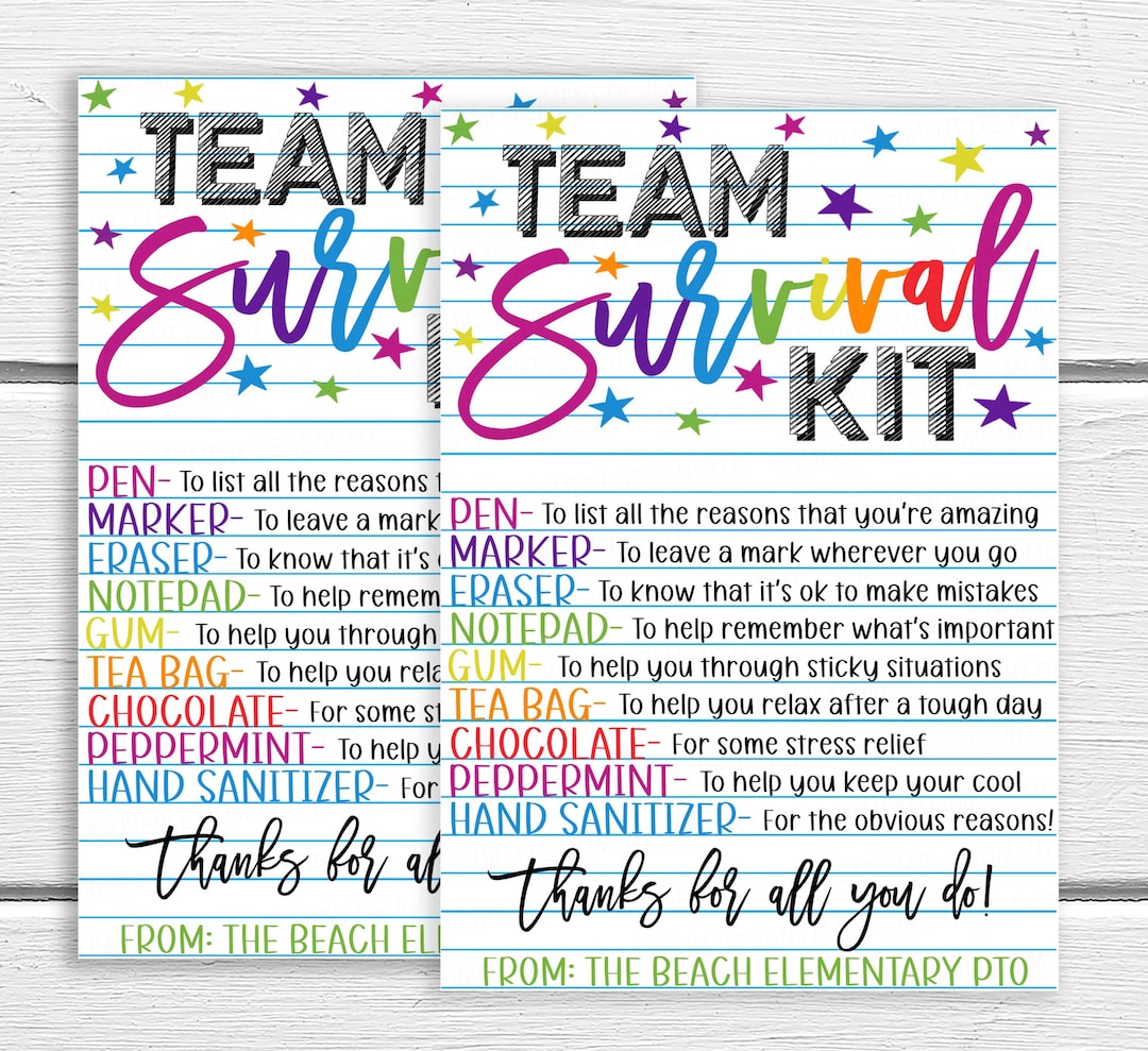 Team Survival Kit Gift Tag, Employee Volunteer Staff Welcome Gift ...