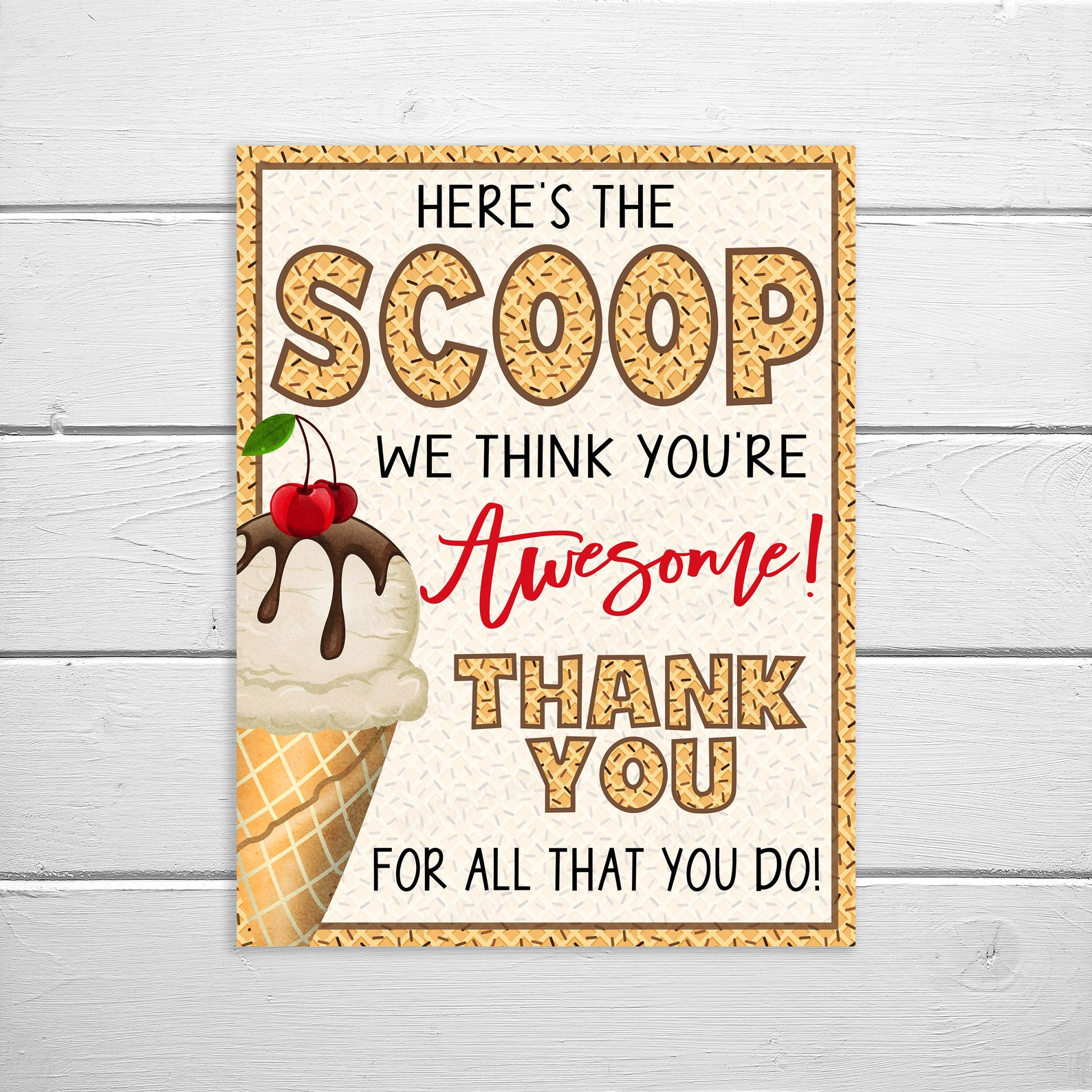 Ice Cream Sign Here's the Scoop You're Awesome | Etsy