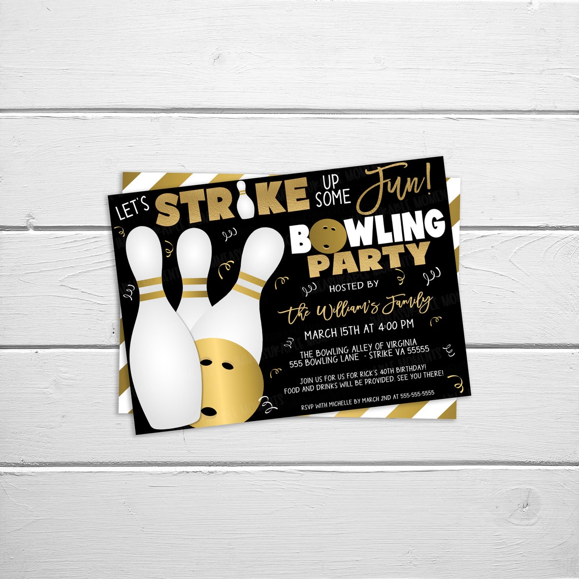 Bowling Birthday Party Invitation Bowling Party Card Adult - Etsy
