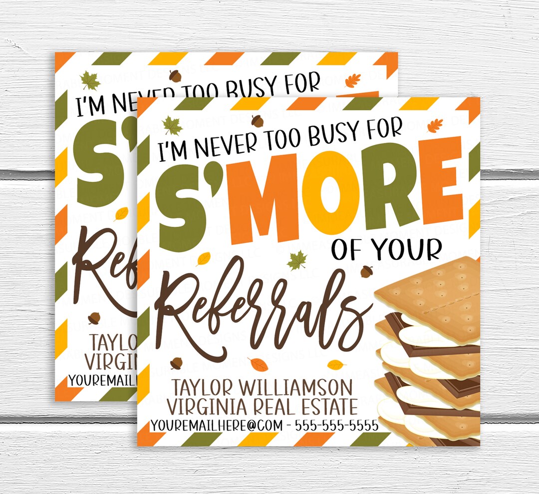 Fall S'more Referral Appreciation Gift Tag, Editable Template Referral ...