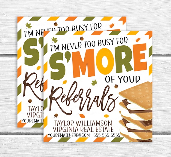 Fall S'more Referral Appreciation Gift Tag, Editable Template Referral ...