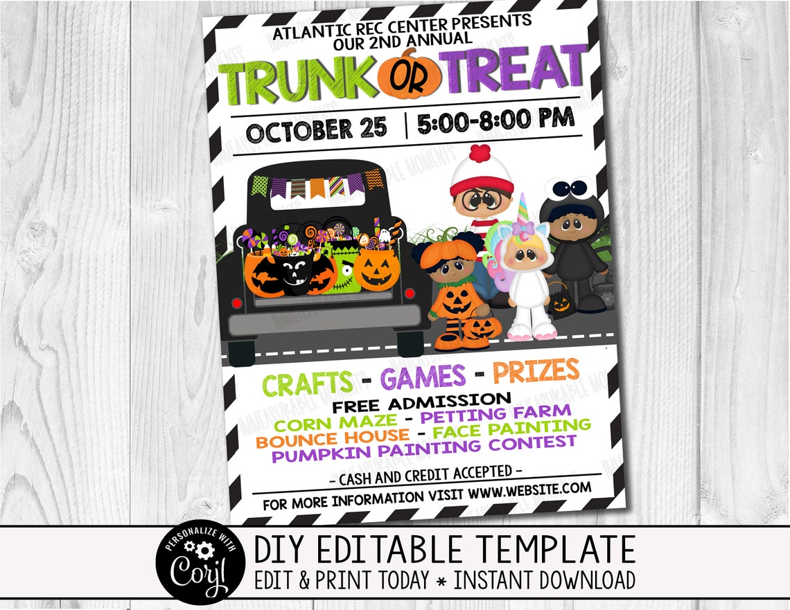 EDITABLE Trunk or Treat Flyer Invitation Kids Halloween | Etsy