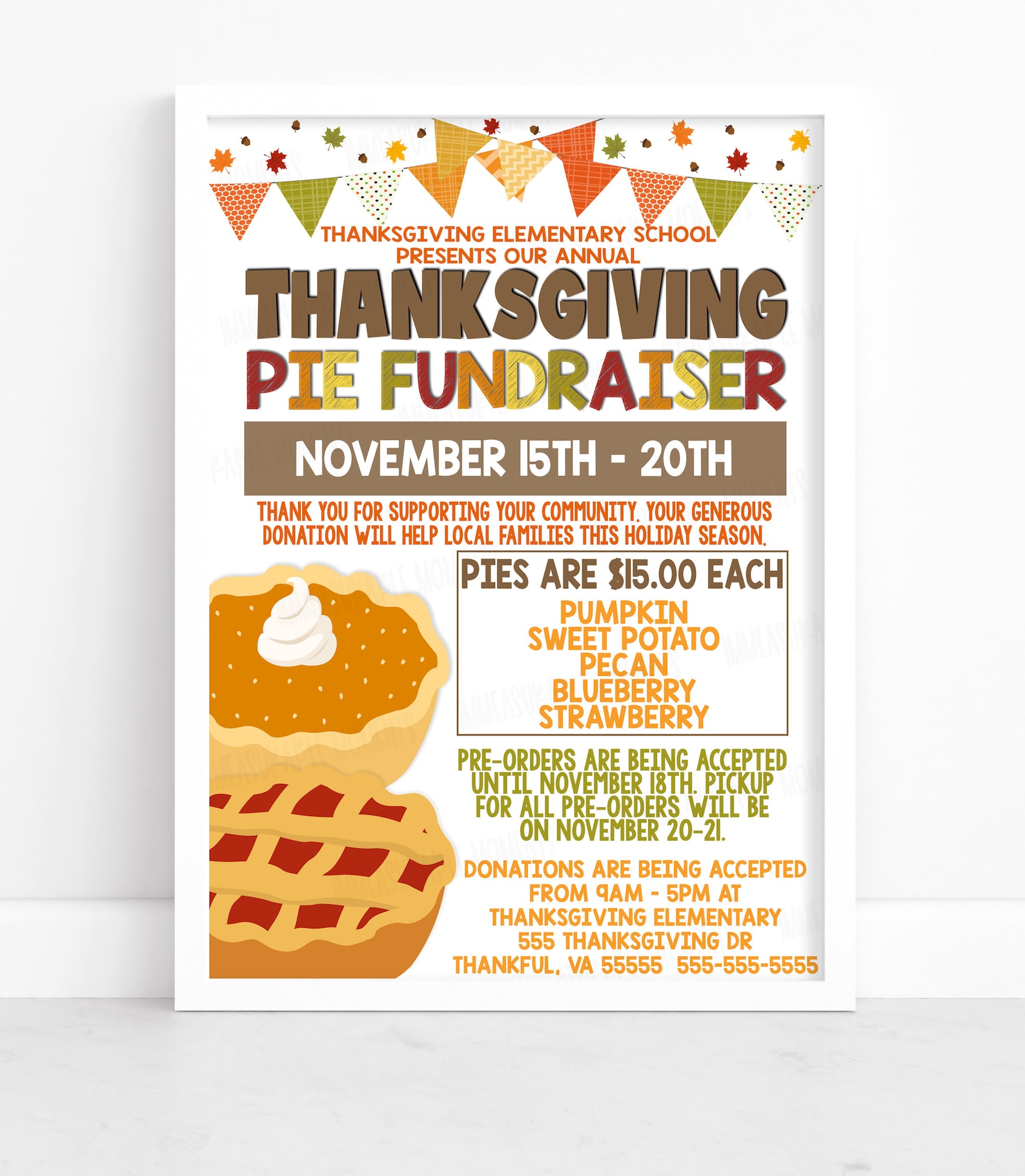 EDITABLE Thanksgiving Pie Fundraiser Flyer Fall Church School - Etsy