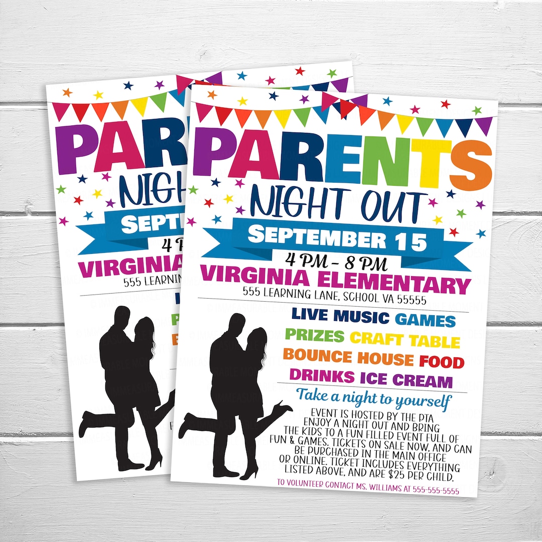 Parents Night Out Flyer, Editable Printable, School Family PTO PTA ...