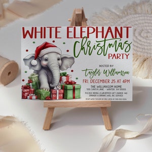 White Elephant Christmas Invitation, Christmas Gift Exchange Invite ...