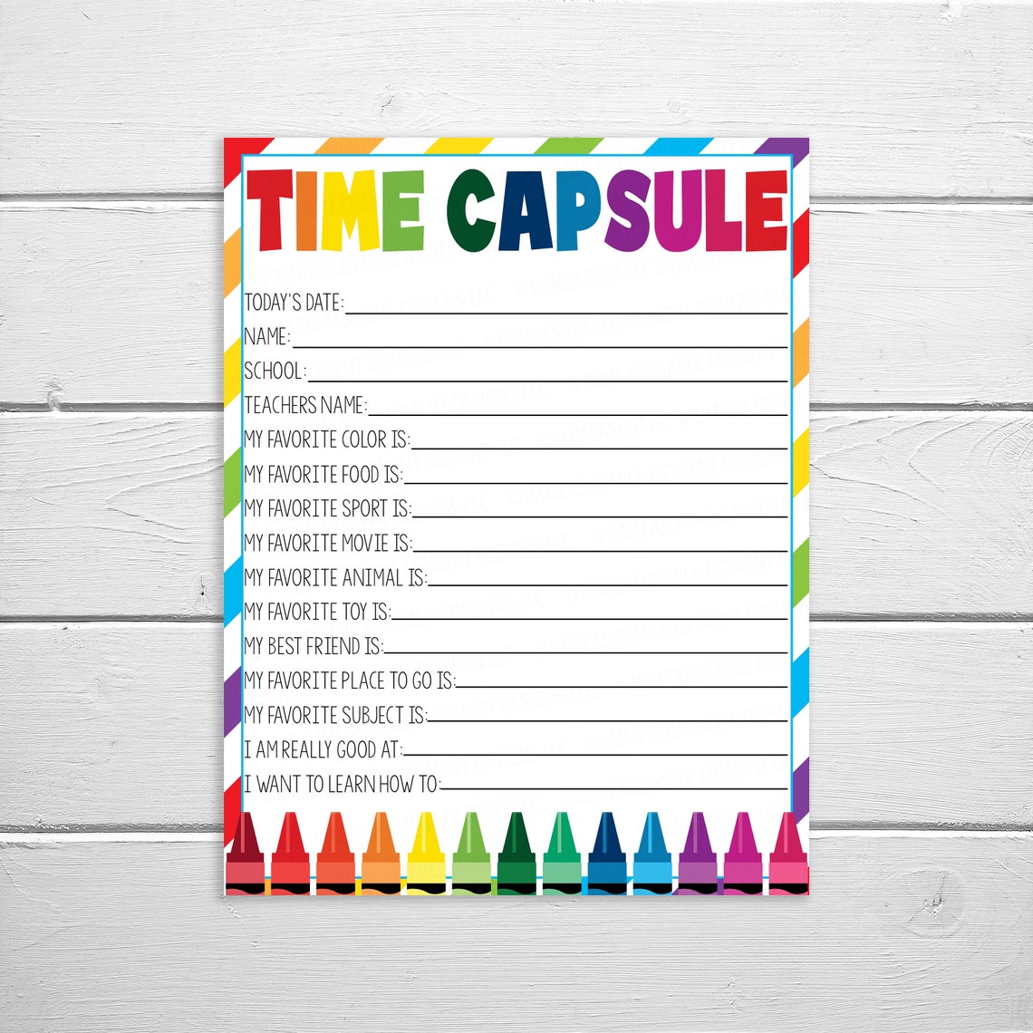 Time Capsule Printable All Ages Grades Kids Student Memory - Etsy